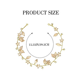 Yean Bride Wedding Hair Vine Headband Gold Leaf Bridal Accessories for Women (Gold) (Gold)