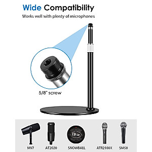 Etour Desk Microphone Stand, Upgraded Adjustable desktop Mic Stand with Mic Clip,5/8" Male Screw for Blue Yeti SM58 SM48 PGA48 AT2020, ATR2100x-USB Samson Q2U Other Microphone