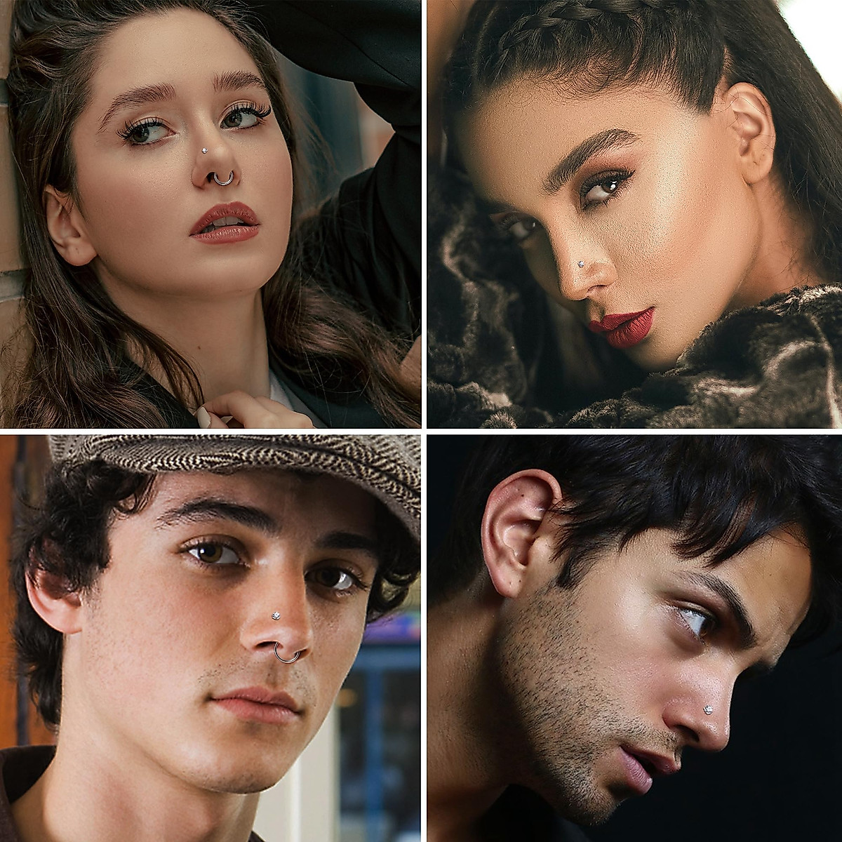 Sllaiss 10Pcs 22G Sterling Silver Small L Shape Nose Ring Studs for Women Mens Czech Crystal Curved Nose Piercings Set Body Jewelry Hypoallergenic 1.5mm