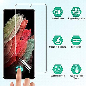 [2+2 Pack] EGV Compatible for Samsung Galaxy S21 Ultra 5G 6.8-inch, Flexible TPU Screen Protector and Tempered Glass Camera Lens Protector [Support Fingerprint Reader] [Easy Installation] Model No.ZZU