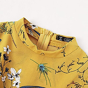 CM C&M WODRO Toddler Baby Girl Floral Dress Long Sleeve Mustard Yellow Dresses Flower Print Ruffle Playwear Fall Winter Dress(Yellow,5-6 Years)