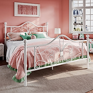 SHA CERLIN Full Size Bed Frame with Headboard,Metal Bed Frame with Butterfly Pattern Design Headboard & Footboard,No Box Spring Needed,Easy Assembly,White