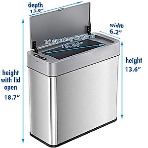 iTouchless 4 Gallon Slim Sensor Trash Can (Lid Opens Left) with AbsorbX Odor Control, 15 Liter Slim Stainless Steel Automatic Wastebasket, Space-Saving Bin for Bathroom, Kitchen, Office, Hotel