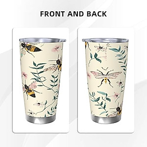 AYCZN Bee Flower 20 OZ Tumbler Stainless Steel Travel Coffee Mug, Floral Insulated Water Bottle with Lid and Straws Leakproof Thermal Cup