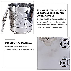 Housoutil 1PC Stainless Steel Paper Burn Barrel with Hook, Burn Barrel Incinerator Cage Can with Lid, Joss Paper Money Incinerator Can for Garden Paper Leaf Trash Backyard Bonfire 10.81x9.04in.