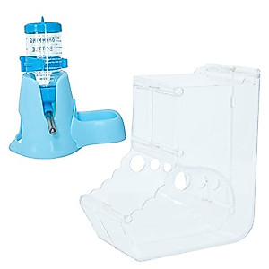 Hamster Automatic Feeder Dispenser for Small Animal Rhamster Ferret Bunny Rabbit Pig Hedgehog Bird Feed Pets, Mini Auto Food Feeding Cage Water Bowl for Vacation（1pcs Feeder+1pcs Water Bowl(Blue)