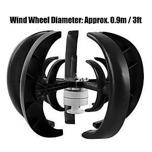 Wind Turbine Generator, 12V 24V 48V 1200W Wind Vertical Axis Generator with Hybrid Controller, 5 Leavies Wind Turbine Generator Kit for Boats, Terraces, Cabins, Mobile Homes(#1)