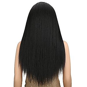 Joedir 24" Straight Yaki Free Part 13x4 Lace Frontal Wigs with Baby Hair Hight Temperature Synthetic Human Hair Feeling Wigs For Black Women 180% Density Wigs Black Color 200g(1B)