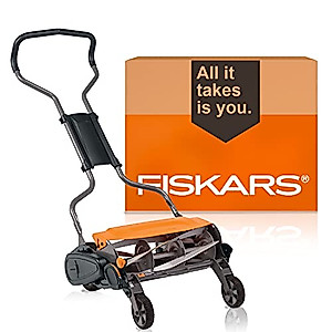 Fiskars 362050-1001 StaySharp Max Reel Push Lawn Mower, Eco Friendly, 18” Cut Width, 18 Inch, Black & 92146964J Garden, Shear Ease 360 Degree Swivel Grass Trimmer, Black
