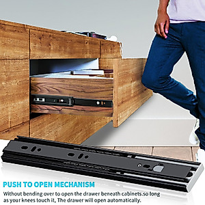 YENUO Push to Open Drawer Slides Full Extension Rail 12 14 16 18 20 22 24 inch handleless Side Mount Dresser Cabinet Bracket Replacement Ball Bearing Tracks kit Guide Runner 100lb 1Pair