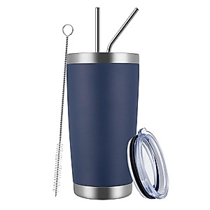 MEWAY 20oz Tumbler Cup Double Wall Vacuum Insulated Travel Mug Bulk, Stainless Steel Tumblers with Lid and Straw, Durable Powder Coated Coffee Cups for Cold & Hot Drinks (Navy, 1)