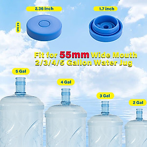 (2 PACK) YEPfomi Reusable 5 Gallon Water Jug Caps, Food Grade Silicone Material 2/3/5 Gallon Water Bottle Caps Jug Lid for Water Dispenser Water Pump (2)