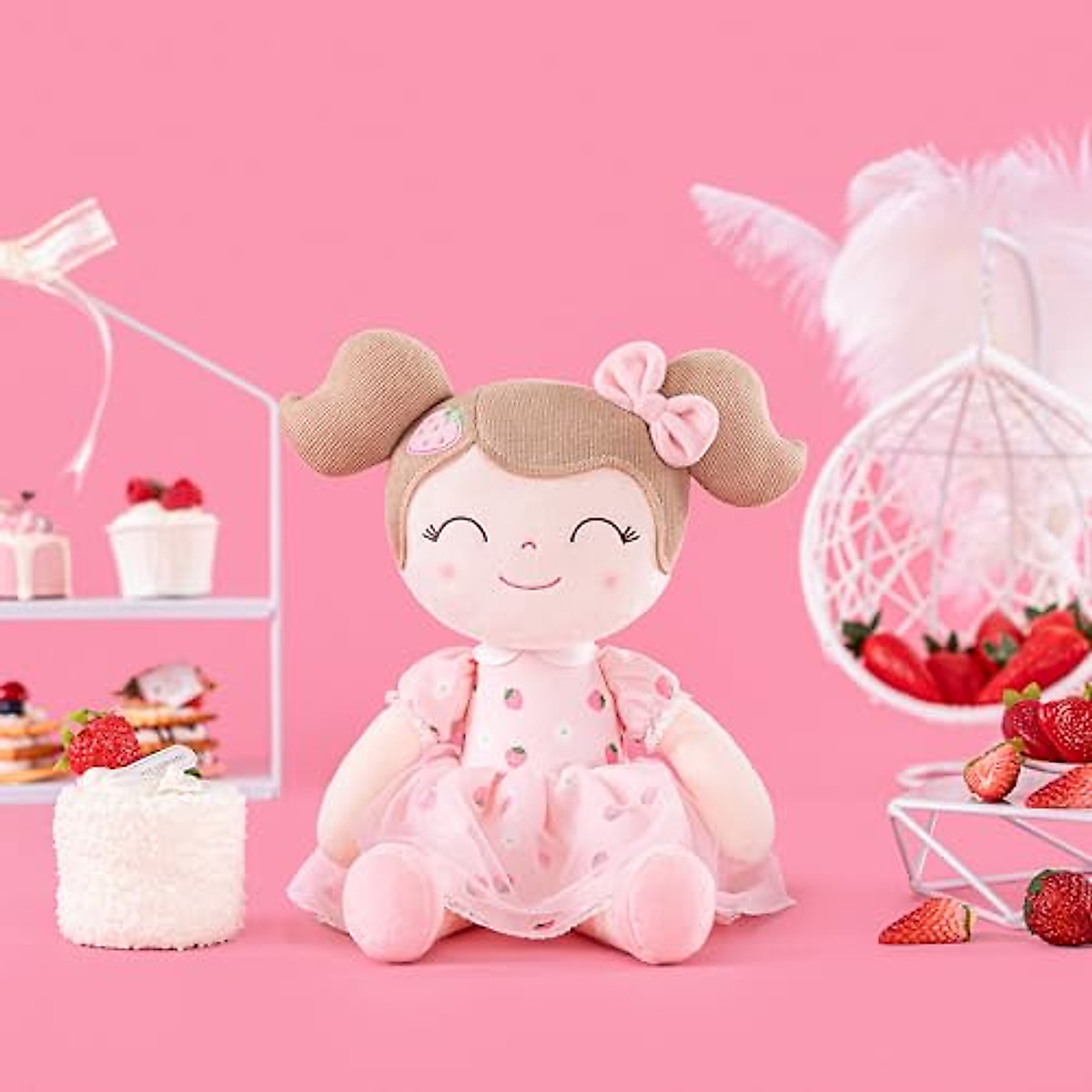 Gloveleya Baby Girl Gift Soft First Baby Doll Plush Doll Strawberry Pink 16" w/Gift Box…