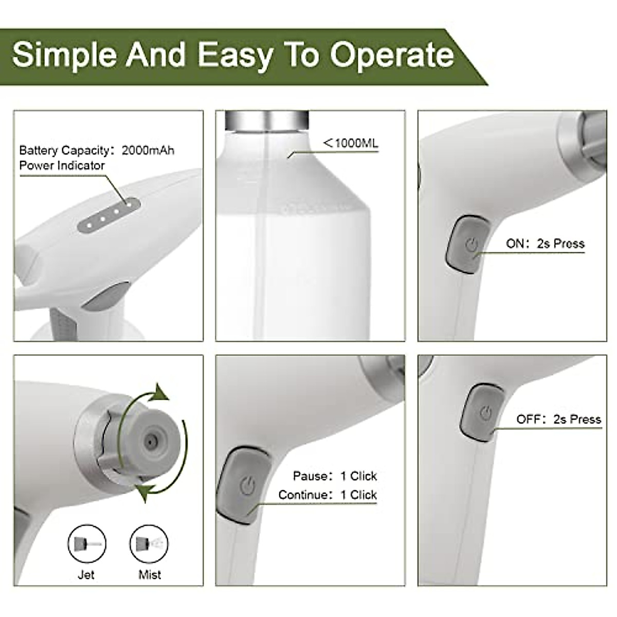 Electric Spray Bottle, LAWNFUL Plant Spray 0.26 Gallon with Adjustable Nozzle for Garden, Indoor and Outdoor Plant, Also Works as Automatic Sprayer Mister