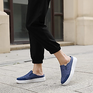 TIDU Arch Fit Shoes for Women Plantar Fasciitis Slip On Slippers Supportive Fashion Sneakers Orthopedic Boat Shoes for Diabetic Blue Size 8.5