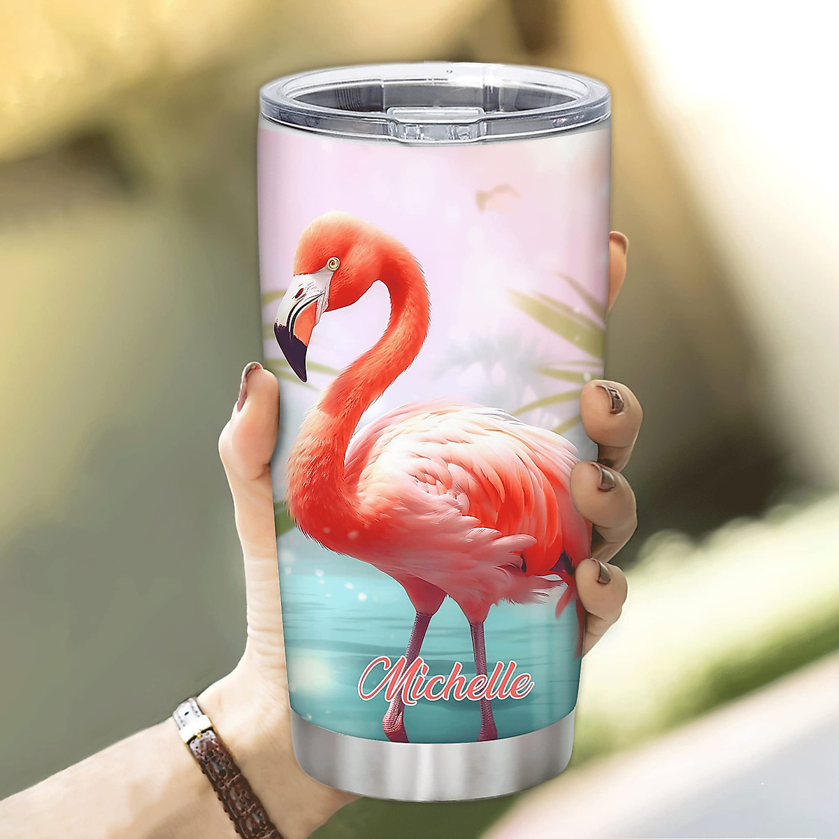 Hyturtle Personalized Gifts For Flamingo Lover - Flamingos Are Awesome Custom Name Stainless Steel Tumbler 20oz With Lid - Idea Bird, Animal lover Gift For Women Girl On Birthday, Christmas