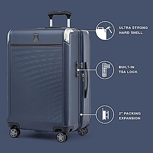 Travelpro Platinum Elite Hardside Expandable Spinner Wheel Luggage TSA Lock Hard Shell Polycarbonate Suitcase, Dark Sky Blue, Checked Large 28-Inch