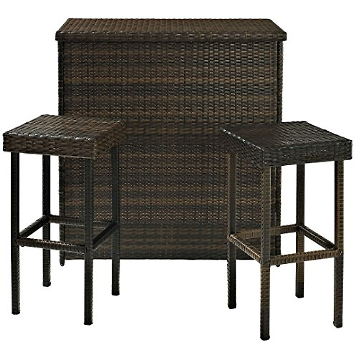 Crosley Furniture Palm Harbor 3-Piece Wicker Outdoor Bar Set with Two Stools for Backyard, Patio, Deck, Balcony, Brown