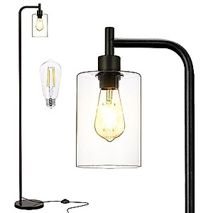 Ziisee Floor Lamps for Living Room - Standing Lamp with Glass Lampshade, Modern Floor Lamp with LED Bulbs, Bright Industrial Floor Lamp for Bedroom, Black Tall Lamp for Office(Light Bulb Included)