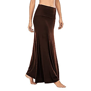 LYANER Women's Casual High Waist Solid Flare Long Maxi Skirt Brown Medium