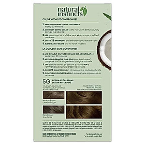 Clairol Natural Instincts Demi-Permanent Hair Dye, 5G Medium Golden Brown Hair Color, Pack of 3