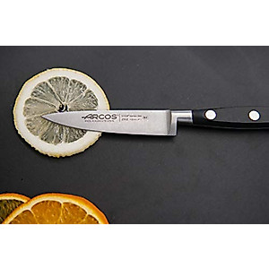 ARCOS Forged Block Knife Set 6 piece Nitrum Stainless Steel. 4055 gr. Multi-use Cooking Knife for Cutting Meat and Vegetables. Ergonomic Polyoxymethylene POM Handle. Series Riviera. Color Black.