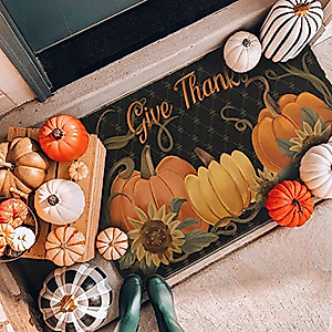 Xiumei Pumpkin Sunflower Welcome Mat Fall Thanksgiving Doormat Give Thanks Outdoor Rug Non Slip Entrance Outdoor Indoor Doormat 30" x 17"