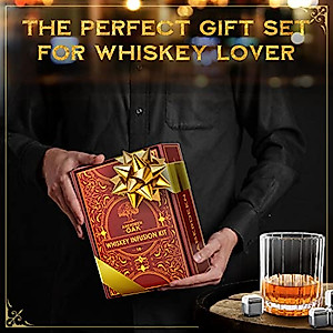 Whiskey Gifts for Men, Whiskey Making Kit - Whiskey Infusion Kit with Stainless Steel Ice Cubes, Wood Chips, Gifts for Him - Alcohol Infusion Kit - Husband Birthday Cocktail - Whiskey Gift Set for Men