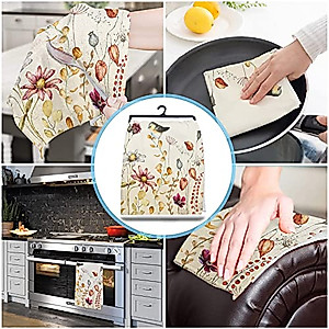 LOVE HOME DAY Farmhouse Wild Flower and Birds Kitchen Towel Set of 1, Colorful Blossoms Floral Hand Towels Absorbent Microfiber Dish Cloth Beige Washable Tea Bar Dishcloth Cleaning Cloths