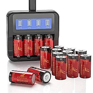 Arlo Batteries Rechargeable 123A, FARSAIL 12-Pack 800mAH ICR17335 NiMH Batteries and LCD Display CR123A Charger for Arlo VMC3030 VMK3200 VMS3130 3230C 3430 3530 Cameras, August Pro WiFi, Flashlight