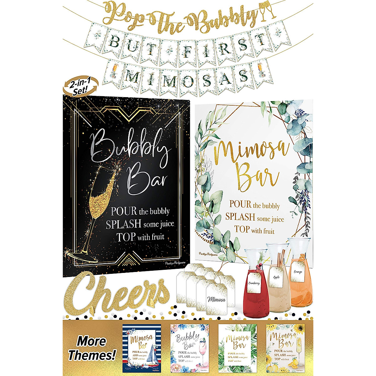 Champagne Bar Decorations Kit - Silver Gold Bubbly Bar Banner, Great Gatsby Bridal Shower Decorations Table Mimosa Sign Roaring 20s Theme Birthday Party Brunch Bachelorette New Years Eve Decor (Black)