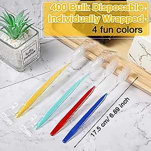 Honeydak 400 Pack Disposable Toothbrushes Individually Wrapped Toothbrushes Manual Single Use Toothbrush Soft Bristle Toothbrush Colorful Disposable Tooth Brush Set for Adults Kids Travel Toiletries
