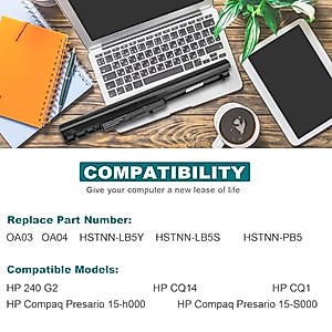 TREE.NB New Spare 746641-001 Laptop Battery for HP OA03 OA04 740715-001 746458-421 751906-541 15-R132WM -1 Year Warranty