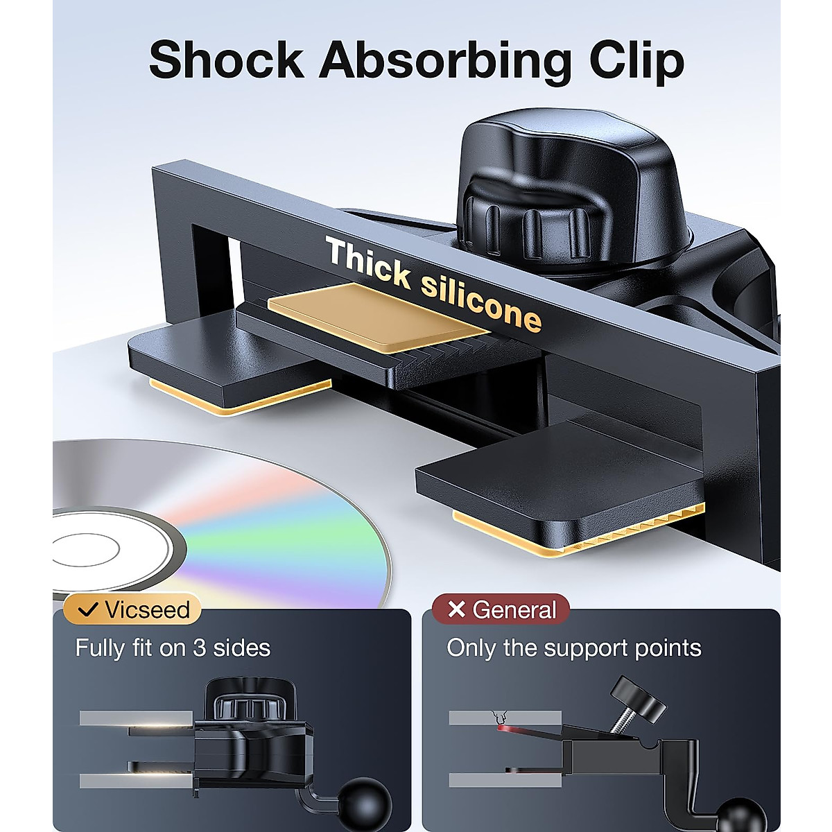 VICSEED Universal CD Phone Holder for Car - Off-Road Level Super Sturdy with Bonus Air Vent Clip, Fits All Phones and Cases, 360 Rotation for Safe Driving