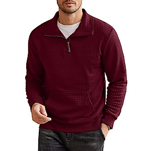 COOFANDY Men 1/4 Zip Polo Sweatshirt Long Sleeve Lightweight Collar Pullovers for Spring Fall Winter Wine Red