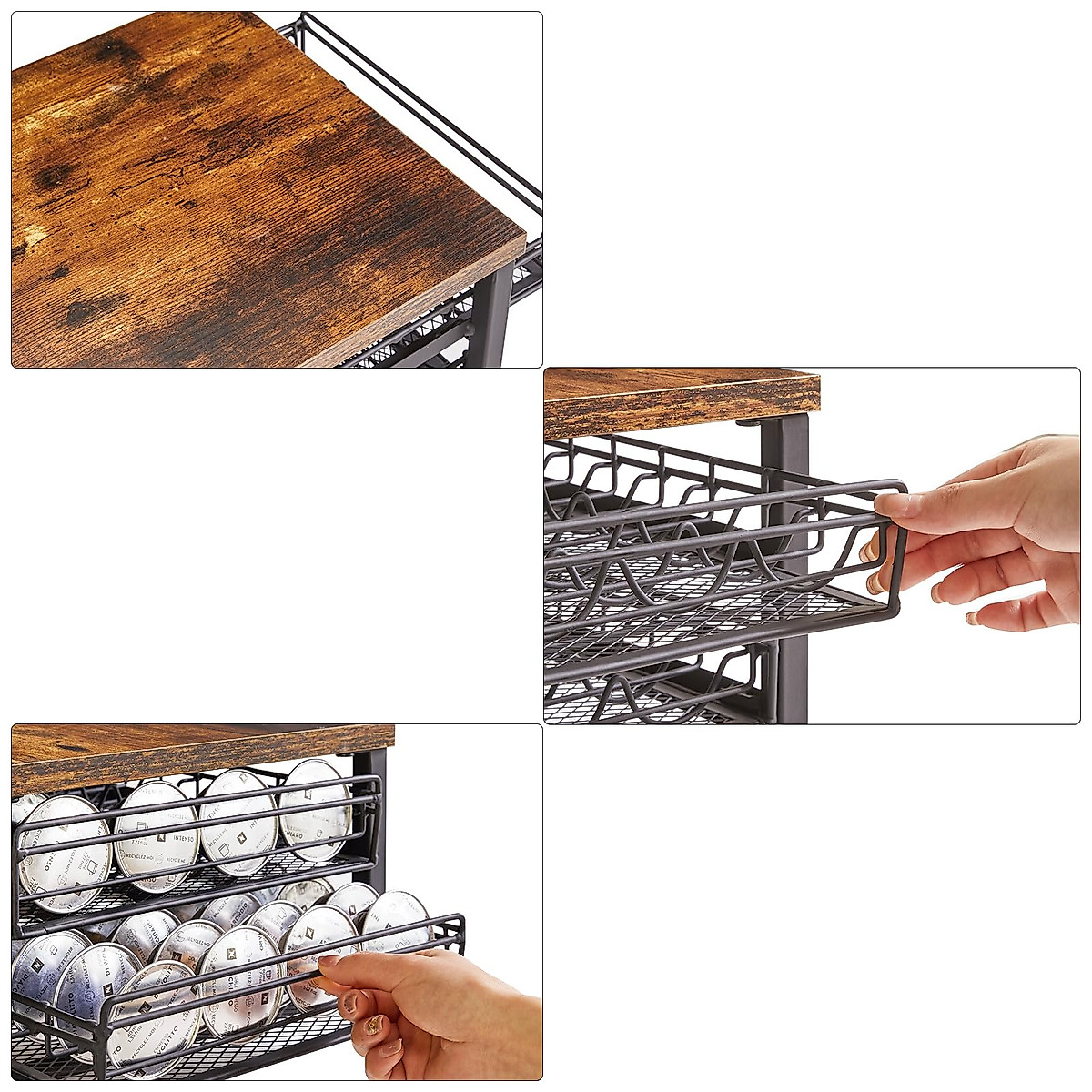 IBUYKE 2-Tier Coffee Pod Drawer Holder for Nespresso, Capsule Pods Storage Organizer, Compact Under Coffee Pot Storage Drawer, Slim Home Kitchen Counter Organizer TCJ102H, Rustic Brown