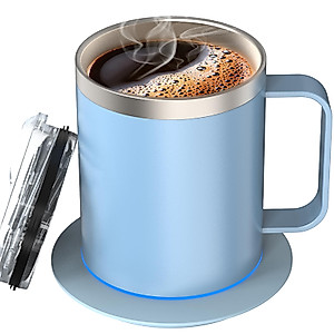 Self Heating Coffee Mug,Heated Cup 12oz,Coffee Warmer with Mug Set,Electric 10W,USB Powered Mug Warmer,131℉ Beverage Cup Warmer for Desk Home & Office (Cerulean)