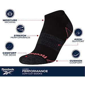 Reebok Women''s No-Show Athletic Performance Low Cut Cushioned Socks (6 Pack), Size 4-10, Black/Heather Grey