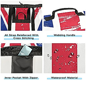 British Flag Laundry Bag Large Heavy Duty Laundry Backpack with Shoulder Straps Waterproof Laundry bag for Traveling Camp Dirty Clothes Organizer for College Students