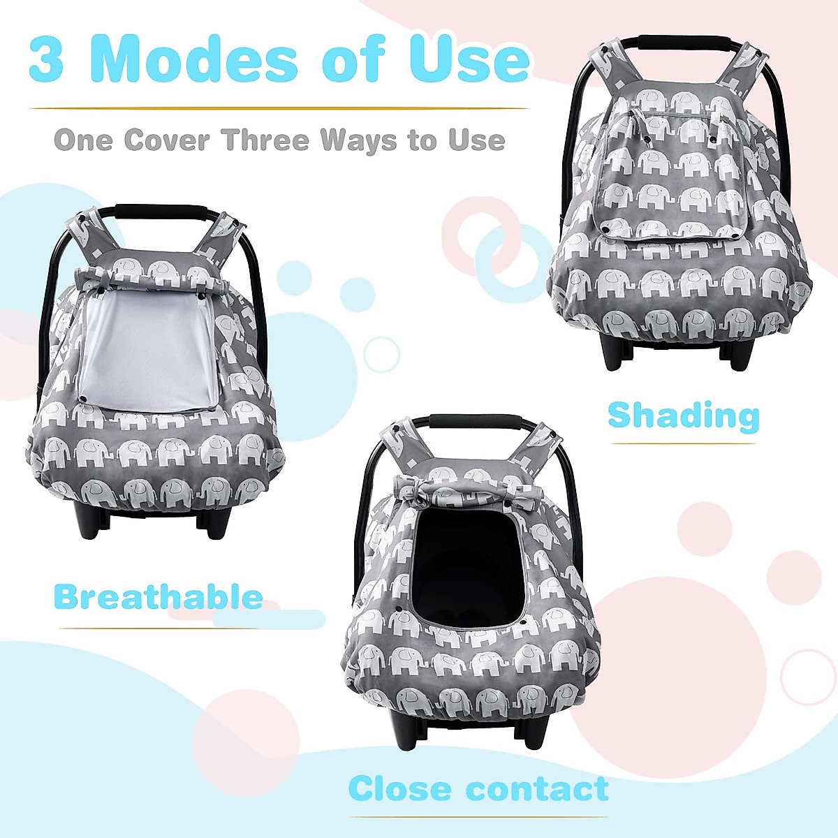 SMTTW Car Seat Covers for Babies Baby Car Seat Covers, Infant Car Canopy for Spring Summer Autumn Winter, Universal Fit, Snug Warm Breathable, Car Seat Canopy for Boys Girls (Elephant)