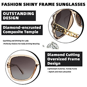 OCERAVE Oversized Polarized Square Sunglasses for Women Men Fashion Sparkling Frame Shades HJ025