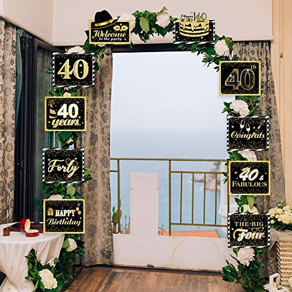 Large Happy Birthday Sign Cutouts Banner Birthday Anniversary Decoration Party Supplies Door Sign Birthday Theme Party Wall Decoration Signs 10 Counts (40th)