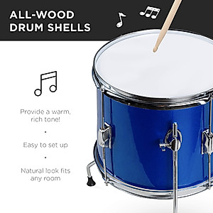 Best Choice Products Kids Drum Set 5-Piece 16in Beginner Drum Set Junior Drum Kit, Starter Percussion Set w/Cymbals, Pedal, Drumsticks, Stool, Toms, Snare, Hi Hat - Blue
