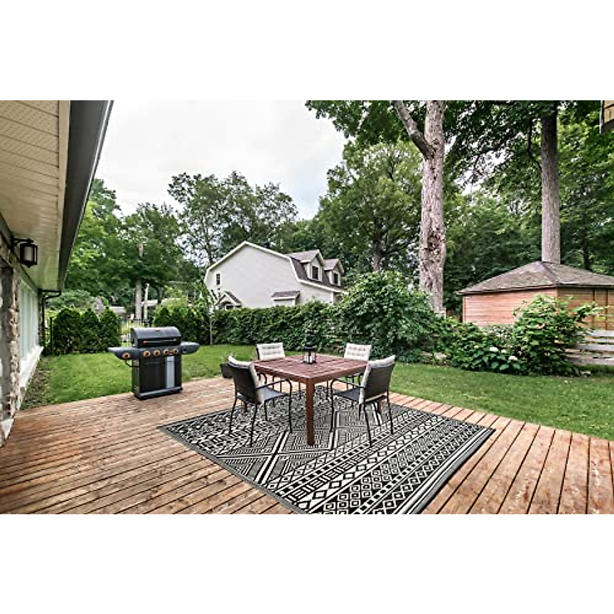 Beverly Rug Aztec Outdoor Rugs 8x10 Waterproof Boho Reversible Plastic Straw Rug Bohemian Outdoor Carpet, Outside Mat for Patio, Camping, Picnic, Porch, Deck, RV, Beach, Pool, Black and White, Texas