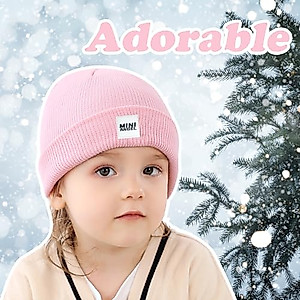 Mini angel Baby Beanie Knit Warm Winter Hat 6-36 Months Cute Beanies Soft Cuffed Hat for Infant Toddler Boys Girls 3 Pack (White+Pink+Grey,S)