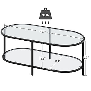 Yaheetech Glass Coffee Table, Black Small Coffee Table for Living Room, 2-Tier Modern Center Tea Table with Storage Shelf for Small Space, Apartment