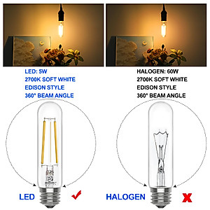 Energetic E12 LED Bulb 5 Watt (60 Watt Equivalent) Candelabra Dimmable Chandelier Light Bulbs Soft White 2700K T6 Vintage Filament Edison Candle Bulb, 6 Pack