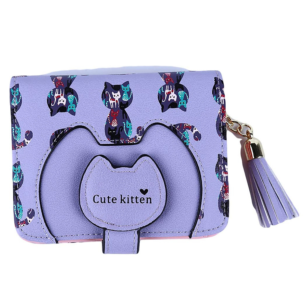 LIUCM Women Wallet Cute Tassel Cartoon Cat Printing Coin Female Card Holder Girl Purse Violet