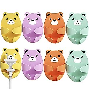 Missraza Plug Holders, 8 PCS Plug Hooks, Wall Mounted Plug Organizer Cute Bear Adhesive Plug Cord Holders