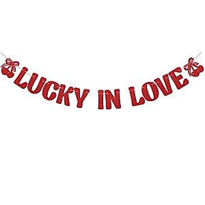 Lucky in Love Banner - Drunk in Love Banner, Cherry Theme Bachelorette, Bridal Shower, Wedding Party Decorations Red Glitter